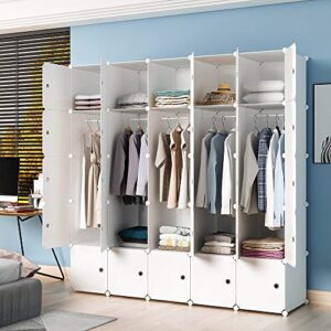 Aeitc Portable Wardrobe Closets 14"x18" Depth Bedroom Armoire, Clothes Storage Organizer with Doors, 25 Cubes, White