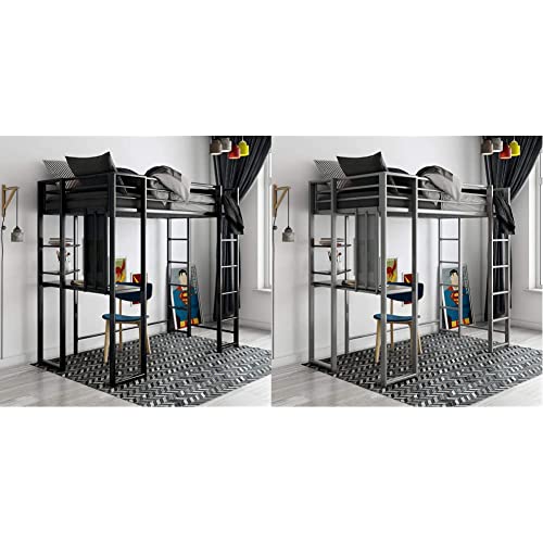 DHP Abode Twin Size Metal Loft Bed, Black & Abode Twin Size Metal Loft Bed, Silver