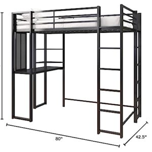 DHP Abode Twin Size Metal Loft Bed, Black & Abode Twin Size Metal Loft Bed, Silver