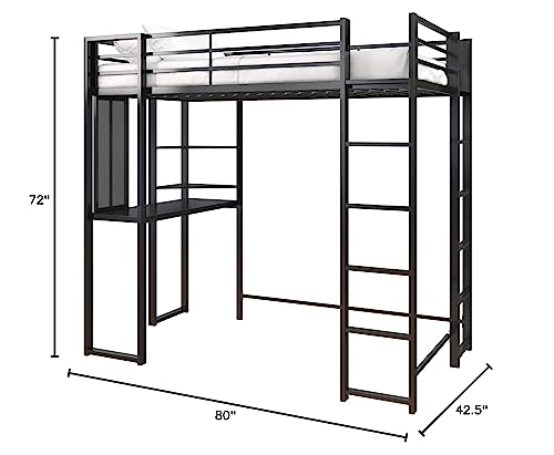 DHP Abode Twin Size Metal Loft Bed, Black & Abode Twin Size Metal Loft Bed, Silver