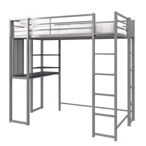 DHP Abode Twin Size Metal Loft Bed, Black & Abode Twin Size Metal Loft Bed, Silver