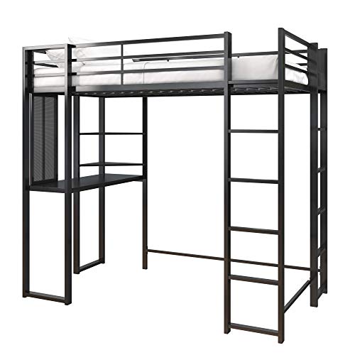 DHP Abode Twin Size Metal Loft Bed, Black & Abode Twin Size Metal Loft Bed, Silver