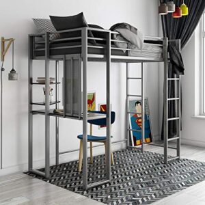 DHP Abode Twin Size Metal Loft Bed, Black & Abode Twin Size Metal Loft Bed, Silver