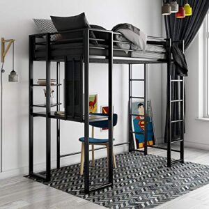 DHP Abode Twin Size Metal Loft Bed, Black & Abode Twin Size Metal Loft Bed, Silver