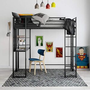 DHP Abode Twin Size Metal Loft Bed, Black & Abode Twin Size Metal Loft Bed, Silver