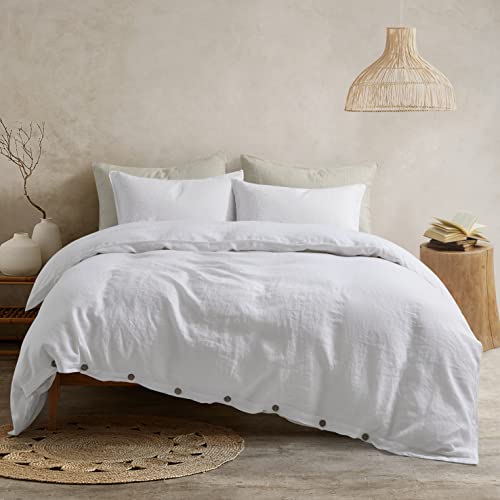 ATLINIA Bedding Duvet Cover Set Linen - 100% French Flax Washed Bed Sets Farmhouse Comforter Cover Set (1 Duvet Cover and 2 Pillow Shams) Queen Size White