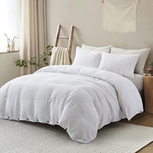 ATLINIA Bedding Duvet Cover Set Linen - 100% French Flax Washed Bed Sets Farmhouse Comforter Cover Set (1 Duvet Cover and 2 Pillow Shams) Queen Size White