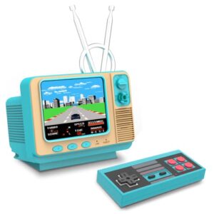 e-mods gaming retro games console gv300s mini tv style 308 video games player with handheld gamepad & av output - 3.0 inch screen electronic games machine xmas gift for kids adults (turquoise)