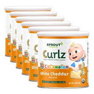 cocomelon sprout organic baby food, toddler snacks, white cheddar plant power curlz, 1.48 ounce(pack of 6)