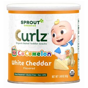 CoComelon Sprout Organic Baby Food, Toddler Snacks, White Cheddar Plant Power Curlz, 1.48 Ounce(Pack of 6)