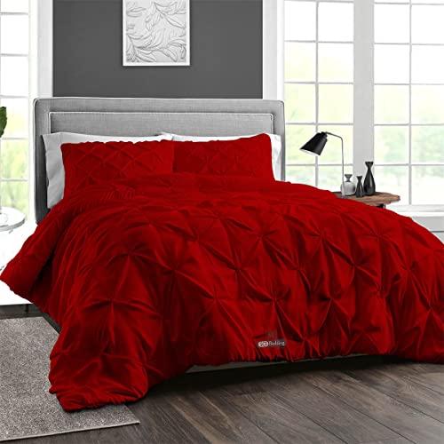 SGI Duvet Covers 100% Egyptian Cotton 600 TC Ultra Soft and Breathable 3 Piece Set Quilt Cover with Zipper Closure & Four Corner Ties (King/Cal King,Blood Red Pinch)