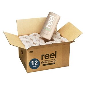 reel premium recycled paper towels- 12 rolls, 2-ply made from tree-free, 100% recycled paper - eco-friendly, hypoallergenic and zero plastic packaging