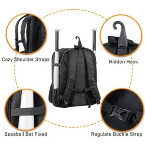 Himal Pro Baseball Bag Pro Baseball Bat Backpack for Baseball, TBall Softball Equipment Gear for Adults Holds 5 Bats, Helmet, Gloves, Cleats, Shoe Helmet Holder, Shoes Compartment Fence Hook