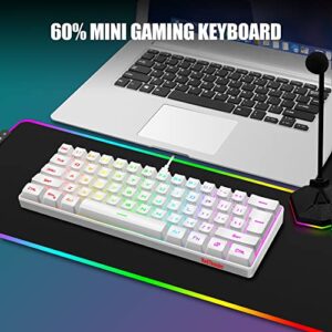 RedThunder 60% Mini Gaming Keyboard and Mouse Combo, Lightweight, Ultra-Compact 61 Keys RGB Backlit,7200 DPI Honeycomb Optical Mouse, Wired Gaming Set for PC MAC PS5 Xbox Gamer(White)