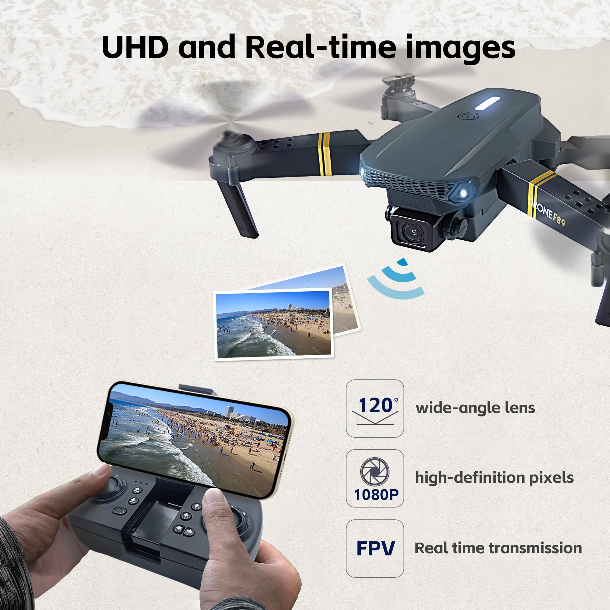 Super Endurance Foldable Drone with Camera for Beginners– 60+ min Flight Time, WiFi FPV Quadcopter with 120°Wide-Angle 1080P HD Camera, Optical Flow Positioning, Follow Me, Dual Cameras(3 Batteries)