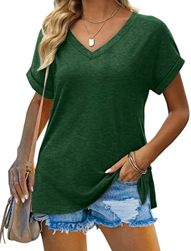 St Patricks Day Shirt Women Summer V Neck Loose Fitting Tunic Tops for Leggings Green L