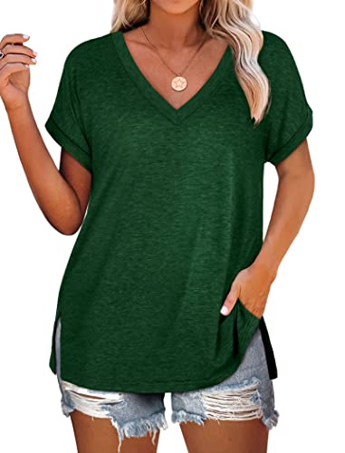 St Patricks Day Shirt Women Summer V Neck Loose Fitting Tunic Tops for Leggings Green L