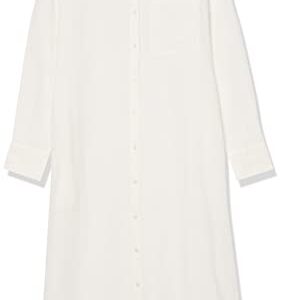 The Drop Women's Fiona Relaxed Linen Midi Shirt Dress, White, S