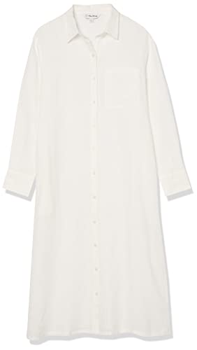 The Drop Women's Fiona Relaxed Linen Midi Shirt Dress, White, S