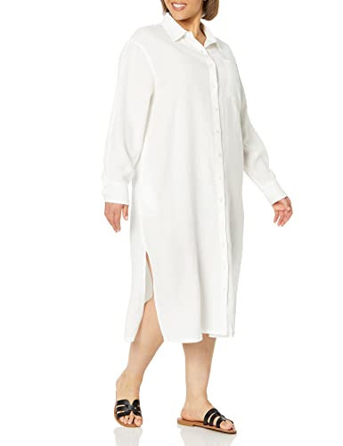 The Drop Women's Fiona Relaxed Linen Midi Shirt Dress, White, S