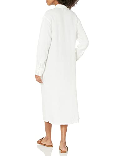 The Drop Women's Fiona Relaxed Linen Midi Shirt Dress, White, S