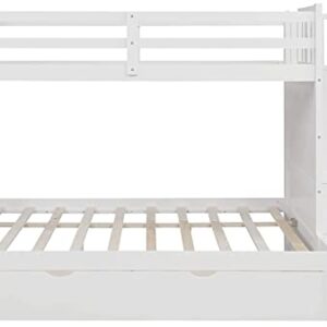 STP-Y Twin Over Full/Twin Stairway Bunk Bed with Storage Shelves and Drawers Wood Convertible Bottom Bed Bedroom Furniture for Adults, No Spring Box Needed,White (Color : White)