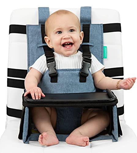 Portable High Chair for Travel with Exclusive Compact Tray - High Chair Seat Safely Attaches to Most Chairs - Toddler & Baby Essential - Baby Travel Accessories