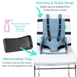 Portable High Chair for Travel with Exclusive Compact Tray - High Chair Seat Safely Attaches to Most Chairs - Toddler & Baby Essential - Baby Travel Accessories