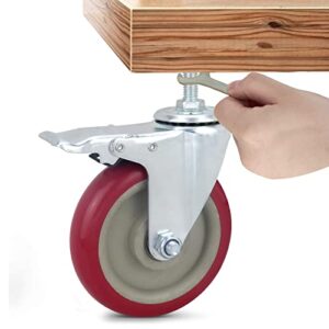 5" Heavy Duty Stem Casters,Caster Wheels with Brake Set of 4 Castors Swivel Casters M12x30mm,Free Accessories,Load 1100LBS