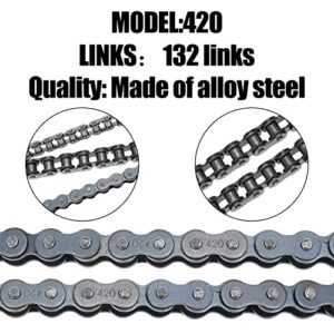 YOXUFA 420 Drive Roller Chain 132 Links Breaker Heavy Duty for 50 70 90 110 125cc SSR TaoTao Coolster Apollo Baja Kazuma Chinese ATV 4 Wheeler Quad Pit Dirt Bike 150 212cc Go Kart Cart Mini Bike Parts