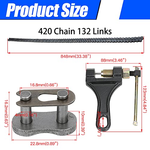 YOXUFA 420 Drive Roller Chain 132 Links Breaker Heavy Duty for 50 70 90 110 125cc SSR TaoTao Coolster Apollo Baja Kazuma Chinese ATV 4 Wheeler Quad Pit Dirt Bike 150 212cc Go Kart Cart Mini Bike Parts