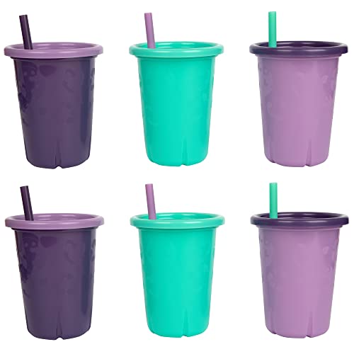 The First Years GreenGrown Reusable Spill-Proof Straw Cups – Toddler Straw Cup – 6 Pack – Purple/Teal