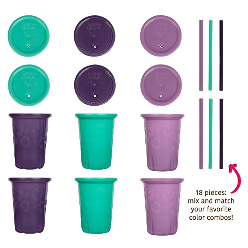 The First Years GreenGrown Reusable Spill-Proof Straw Cups – Toddler Straw Cup – 6 Pack – Purple/Teal