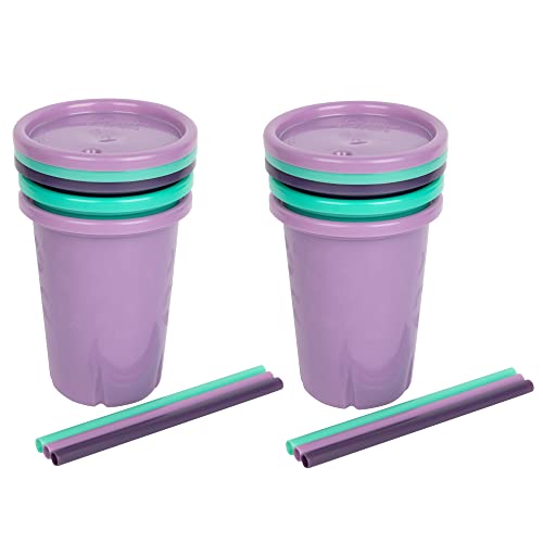 The First Years GreenGrown Reusable Spill-Proof Straw Cups – Toddler Straw Cup – 6 Pack – Purple/Teal