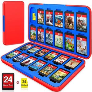 cykoarmor switch game case holder for nintendo switch/oled/lite game card, switch game holder with 24 game slots & 24 micro sd card slots, switch game card case compact switch cartridge case red blue