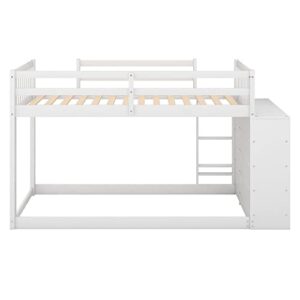 Harper & Bright Designs Twin Over Twin Bunk Bed with Storage Shelves, Kids Low Bunk Bed Frame with Bookcase, Floor Bunk Bed for Toddlers, Kids, Teens (New, White)