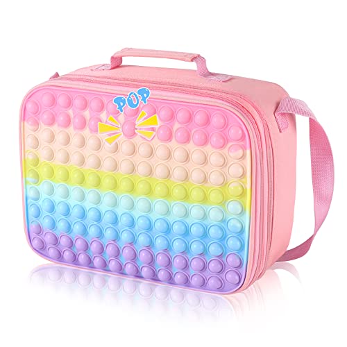 Wsslon Girls Pop Lunch Box,Kids School Insulated Lunch Bag,Back to School Lunch Large Tote Bag for School Office,Leakproof Cooler Lunch Box with Adjustable Shoulder Strap Reusable Lunch Box Girls