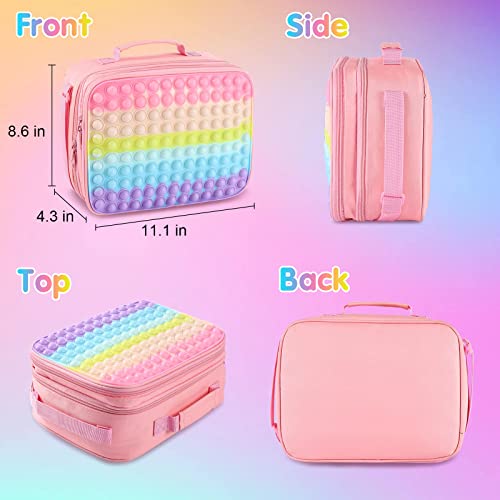 Wsslon Girls Pop Lunch Box,Kids School Insulated Lunch Bag,Back to School Lunch Large Tote Bag for School Office,Leakproof Cooler Lunch Box with Adjustable Shoulder Strap Reusable Lunch Box Girls