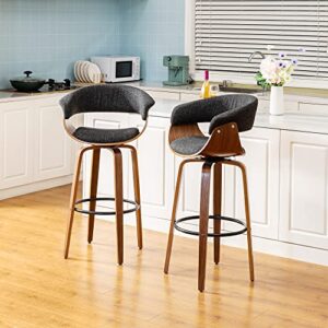 glitzhome Bar Stools Set of 2, 28’’ Swivel Barstools with Curved Back, Bar Height Stools Bar Chairs with Backrest, Footrest, Solid Bentwood Frame, Black