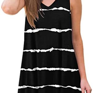 POPYOUNG Women's Summer Sleeveless Tunic Tops to Wear with Leggings V-Neck Flowy Tank Top Casual Shirt, Lace Hem XXL, Stripe Black