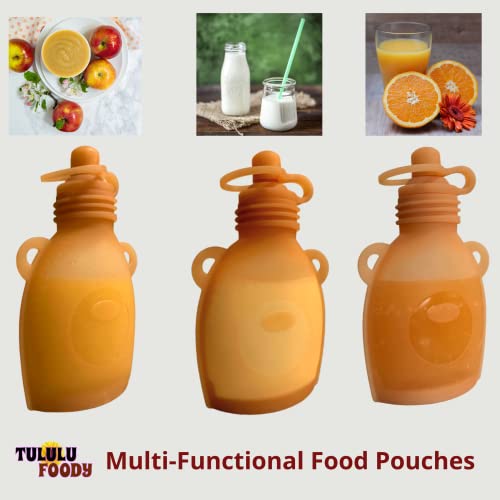 TULULU Foody Reusable Food Pouches Silicone-4pack/5oz-Refillable Homemade Food Storage Containers Kids Squeezy Pouch-Soft Reusable Baby Food Pouches for Toddlers