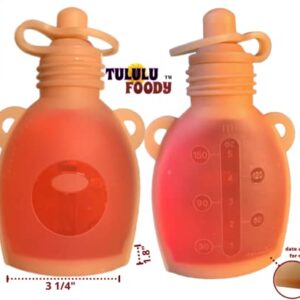 TULULU Foody Reusable Food Pouches Silicone-4pack/5oz-Refillable Homemade Food Storage Containers Kids Squeezy Pouch-Soft Reusable Baby Food Pouches for Toddlers