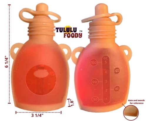 TULULU Foody Reusable Food Pouches Silicone-4pack/5oz-Refillable Homemade Food Storage Containers Kids Squeezy Pouch-Soft Reusable Baby Food Pouches for Toddlers