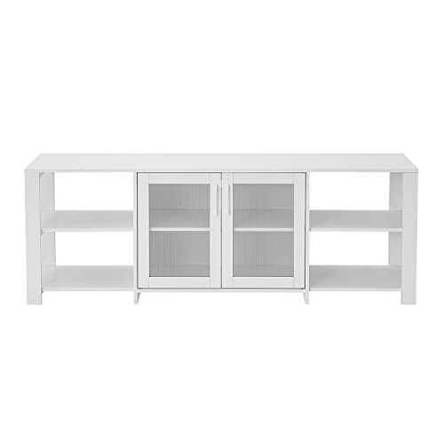 Panana 2Doors TV Stand Television Stands Cabinet with 8 Cubby Storage Cabinets for Living Room Bedroom for TVs up to 70 Inches (White)