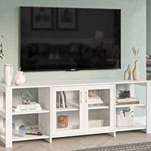 Panana 2Doors TV Stand Television Stands Cabinet with 8 Cubby Storage Cabinets for Living Room Bedroom for TVs up to 70 Inches (White)