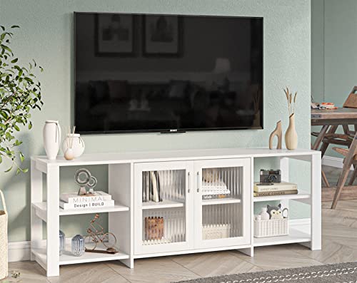 Panana 2Doors TV Stand Television Stands Cabinet with 8 Cubby Storage Cabinets for Living Room Bedroom for TVs up to 70 Inches (White)