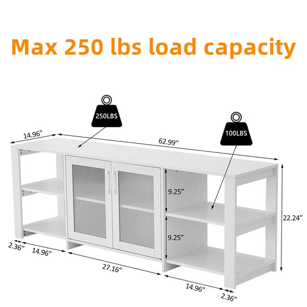 Panana 2Doors TV Stand Television Stands Cabinet with 8 Cubby Storage Cabinets for Living Room Bedroom for TVs up to 70 Inches (White)