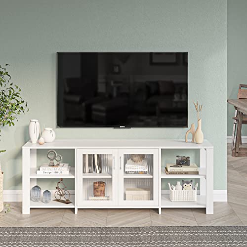 Panana 2Doors TV Stand Television Stands Cabinet with 8 Cubby Storage Cabinets for Living Room Bedroom for TVs up to 70 Inches (White)