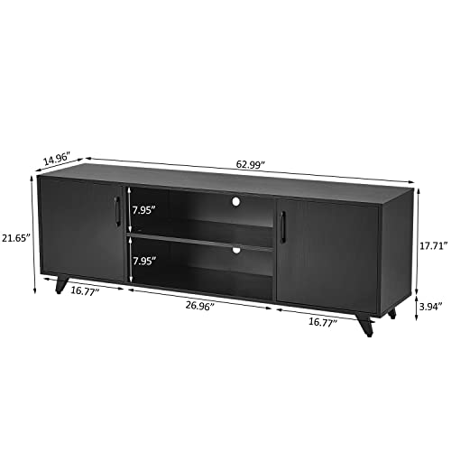 Panana Modern TV Stand for 70 Inch TV, Entertainment Center Television Stands Black TV Console with Storage Cabinets and Open Shelves Media Console TV Table for Living Room Bedroom