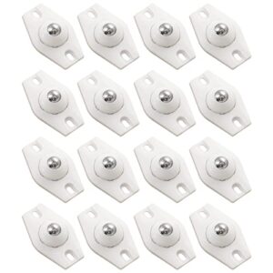 small self adhesive casters wheels 16 pcs, mini stick on wheels stainless steel ball casters, 360 degree rotation white swivel sticky pulley for diy, storage bins, small box, screw holes reserved